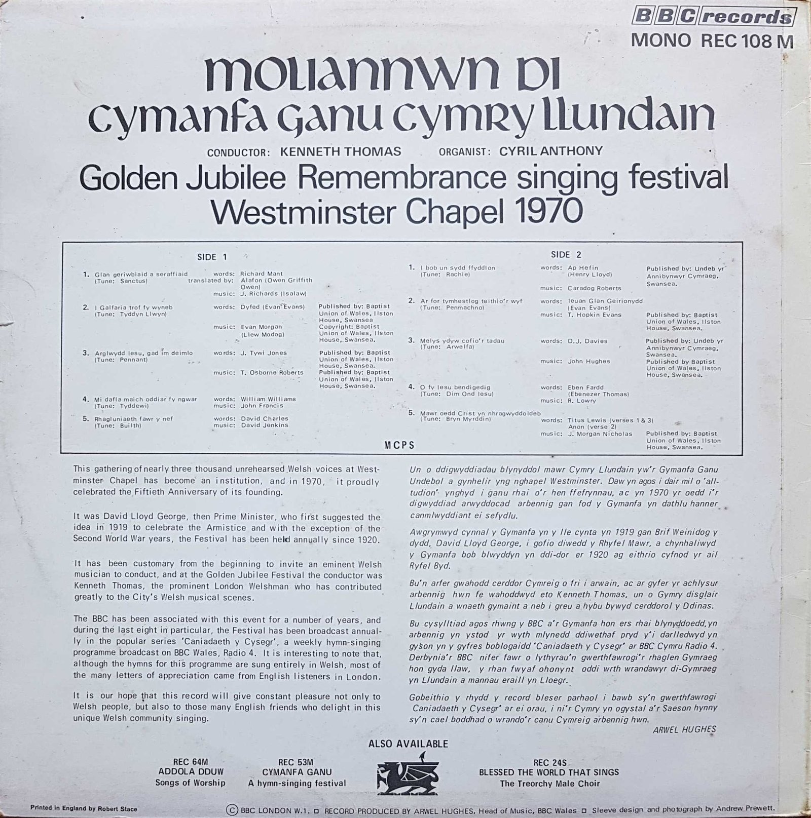 Moliannwn Di Cymanfa Ganu Cymry Llundain